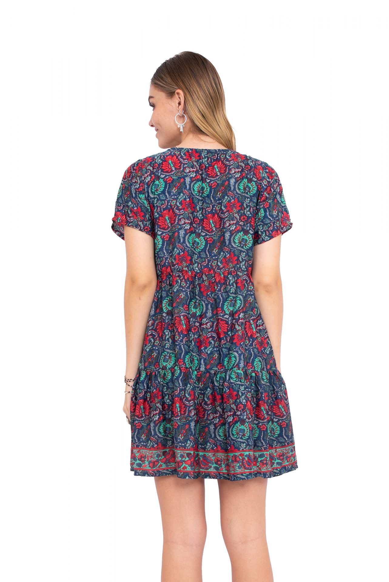 Freya Dress - Green Red Flowers - OM Designs