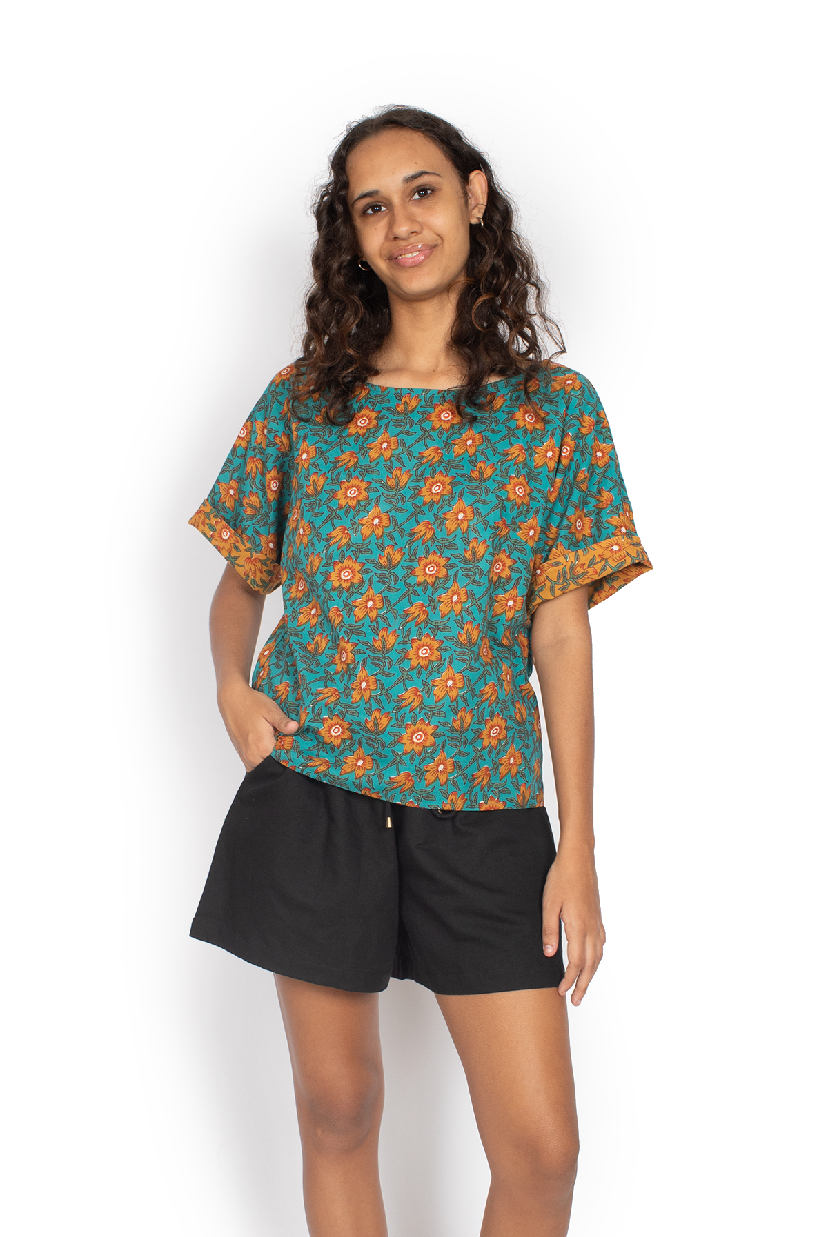 Jaydee Reversible Top - MUSTARD VINES / TURQUOISE VINES - OM Designs